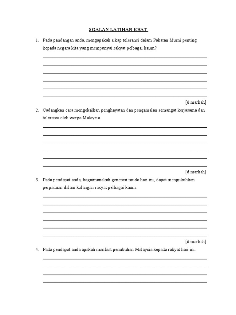 SOALAN LATIHAN KBAT