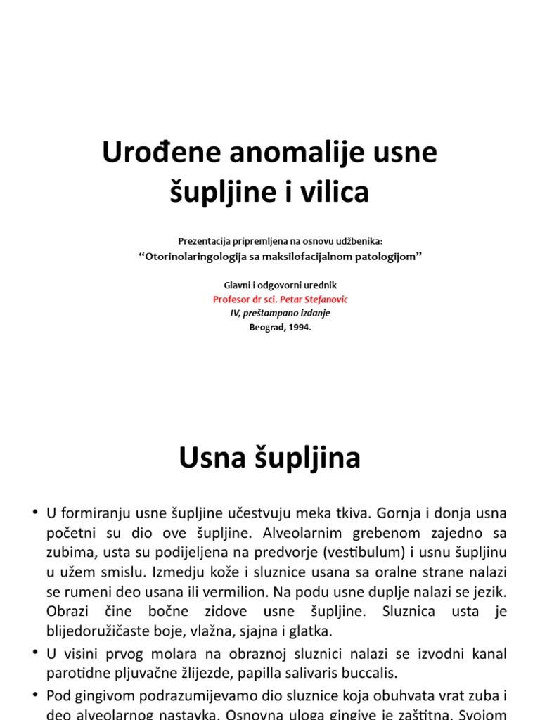 Urodjene Anomalije Usne Supljine I Vilica | PDF