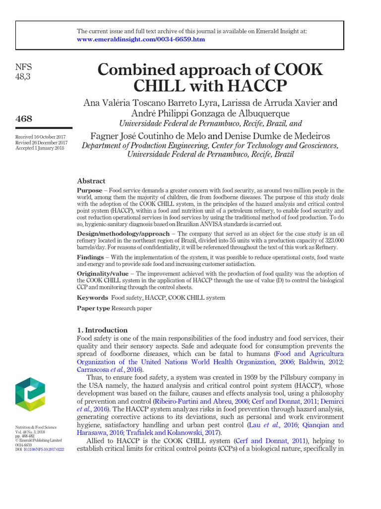 Combined Approach of COOK Chill With Haccp | PDF | Hazard Analysis And ...