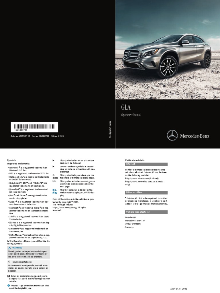 MY15 GLA Operator PDF | PDF | Anti Lock Braking System | Mercedes Benz