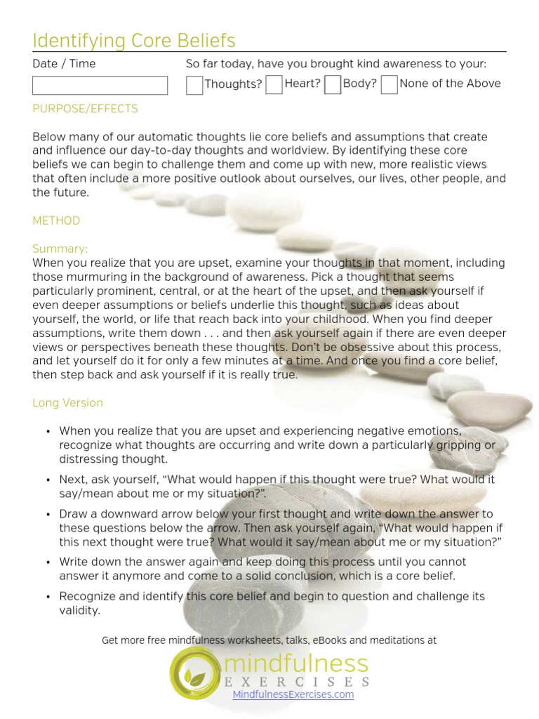 Mindfulness: Identifying Core Beliefs | PDF | Self-Improvement