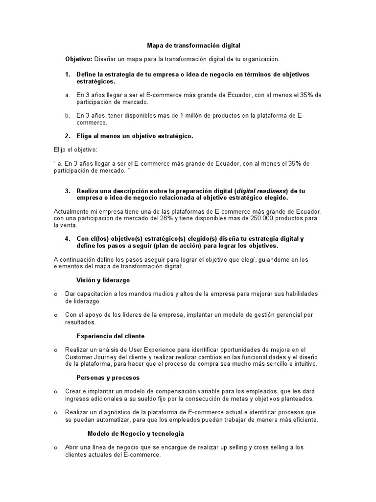 Mapa De Transformación Digital Pdf Comercio Electrónico Liderazgo