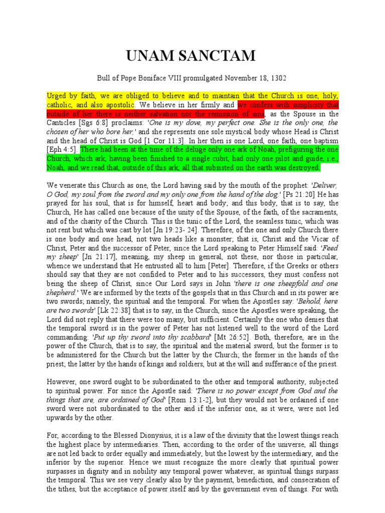 Unam Sanctam: Papal Authority Defined | PDF | Saint Peter | Catholic Church
