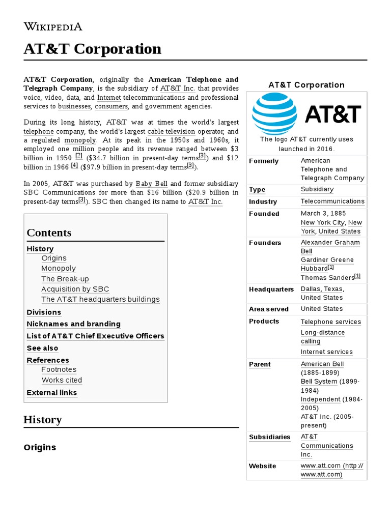 AT&T Corporation | PDF | Service Companies | At&T