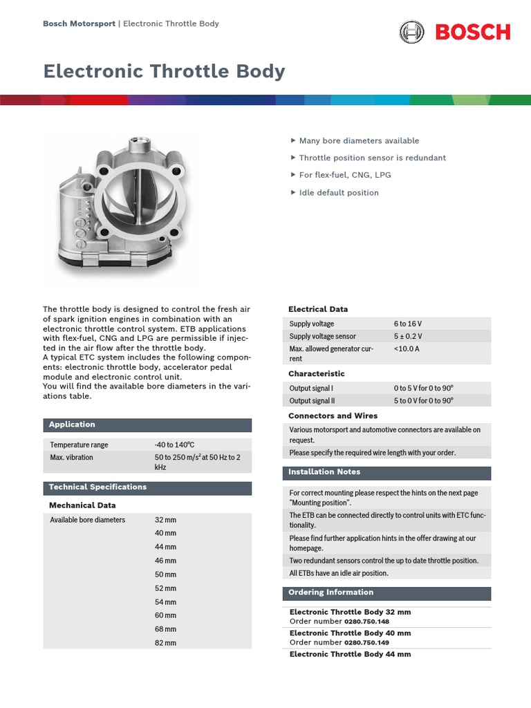 Data Sheet 68749835 Electronic Throttle Body | PDF | Throttle | Mechanical Engineering