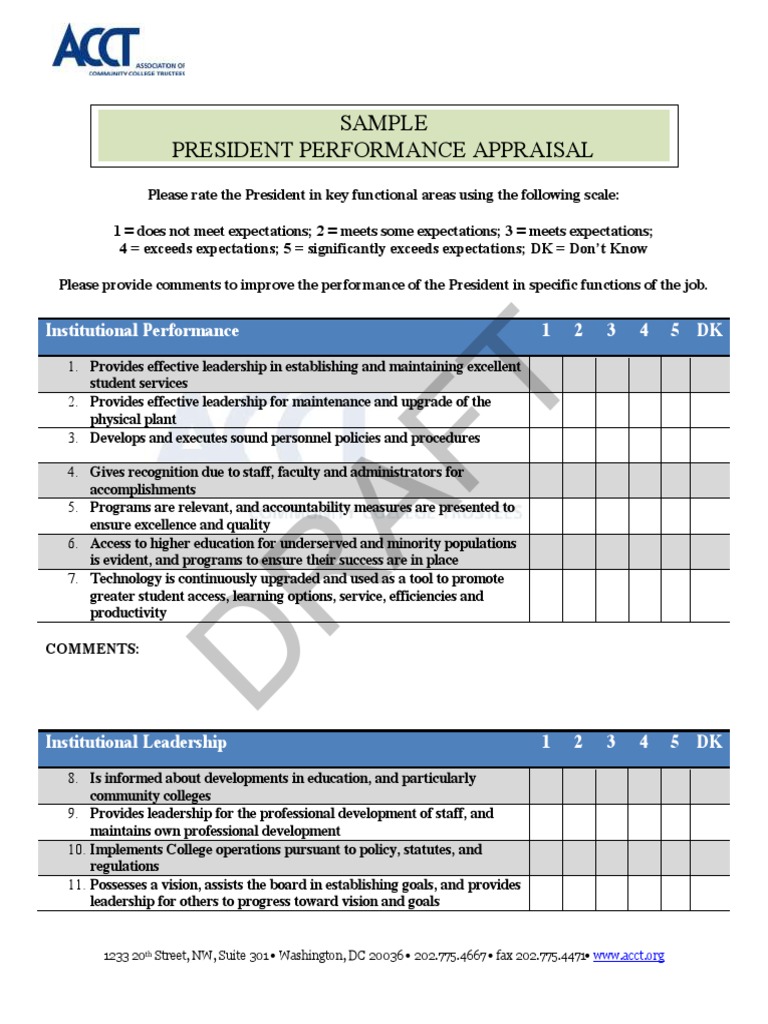 Sample President Performance Appraisal | PDF | Performance Appraisal ...
