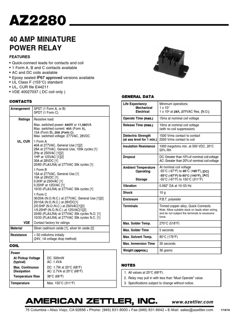 Az2280 Relay | PDF | Alternating Current | Relay