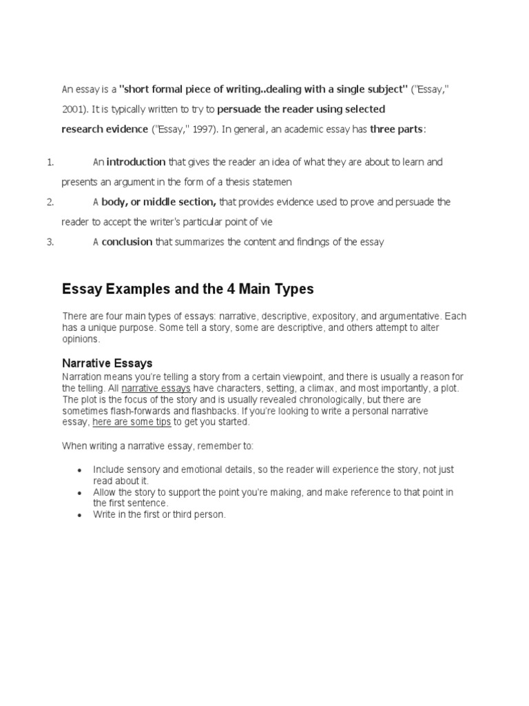 Essay Examples and The 4 Main Types: Research Evidence ("Essay," 1997 ...
