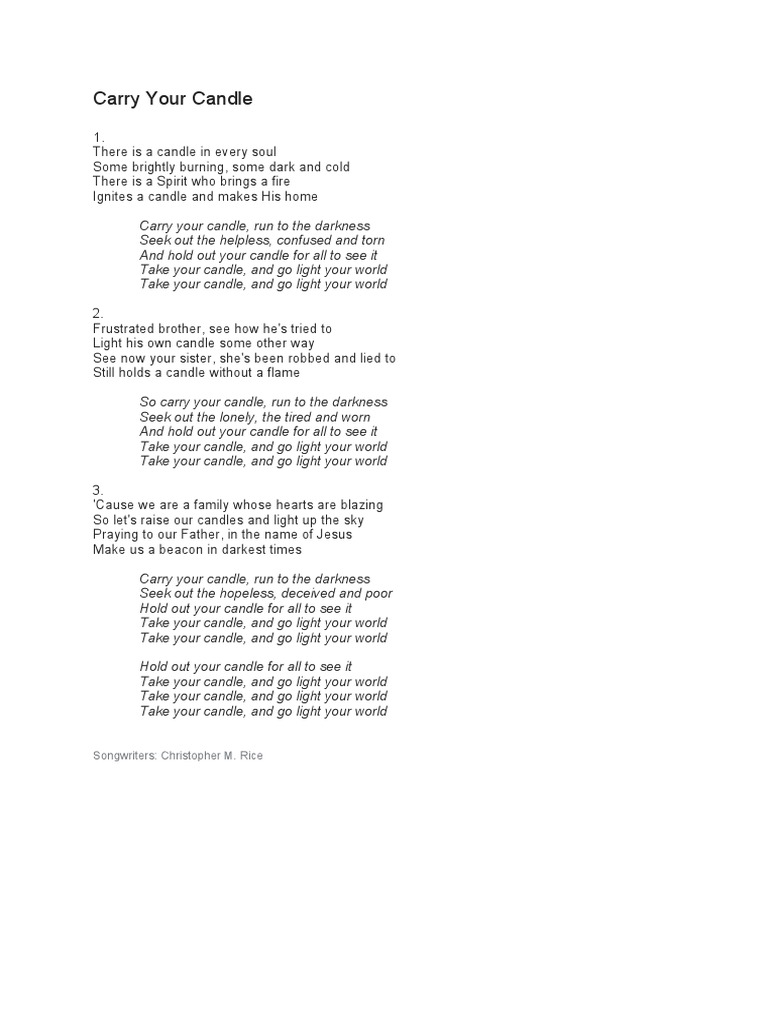 Carry Your Candle: Songwriters: Christopher M. Rice | PDF