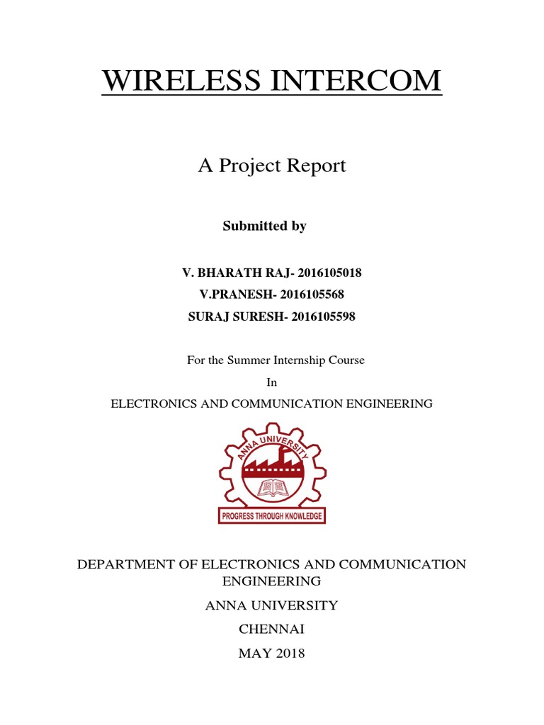Wireless Intercom: A Project Report | PDF | Digital Technology | Software