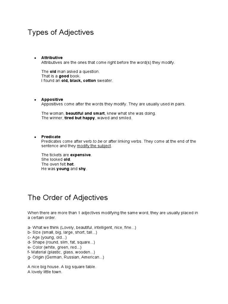 Understanding Types of Adjectives | PDF | Language Arts & Discipline ...