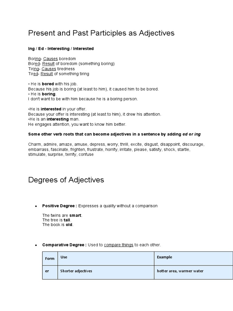 Present and Past Participles As Adjectives | PDF