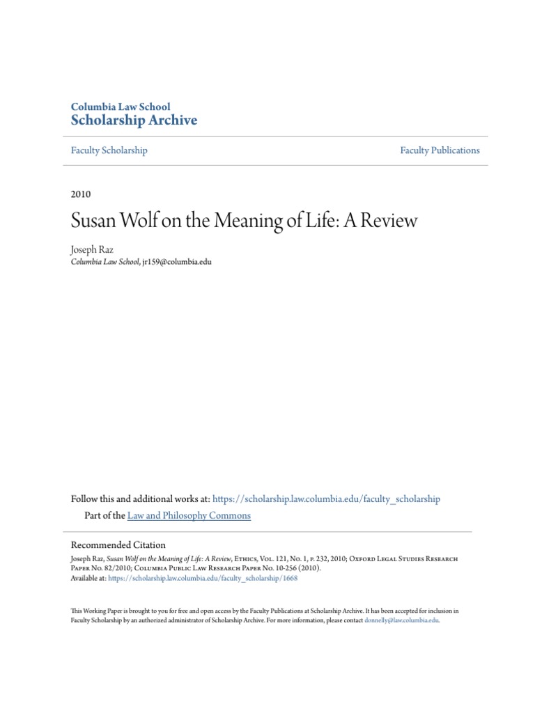 Joseph Raz Reviews Susan Wolf's Book on the Meaning of Life | PDF ...