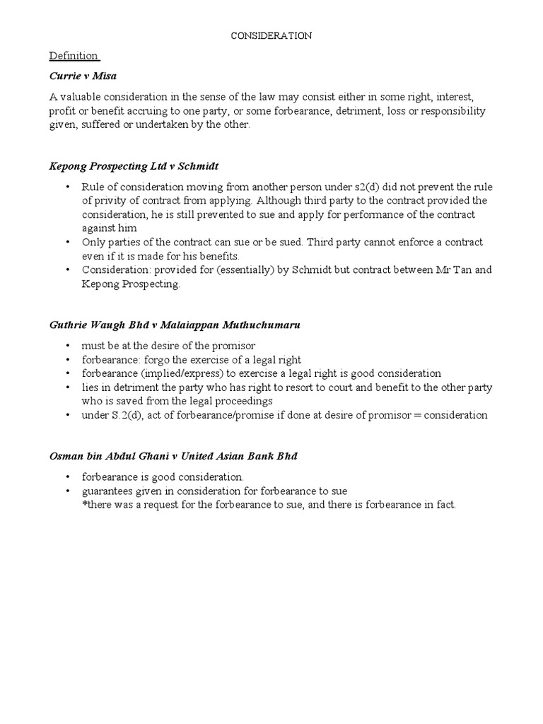 CONSIDERATION DEFINITIONS | PDF | Consideration | Civil Law (Legal System)