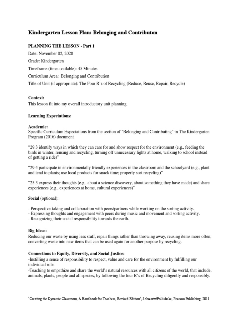 Kindergarten Recycling Lesson Plan | PDF | Educational Assessment ...