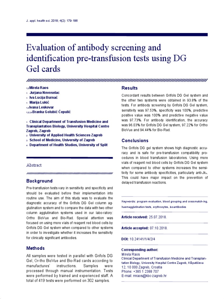 Evaluation of Antibody Screening and Identification Pre-Transfusion ...