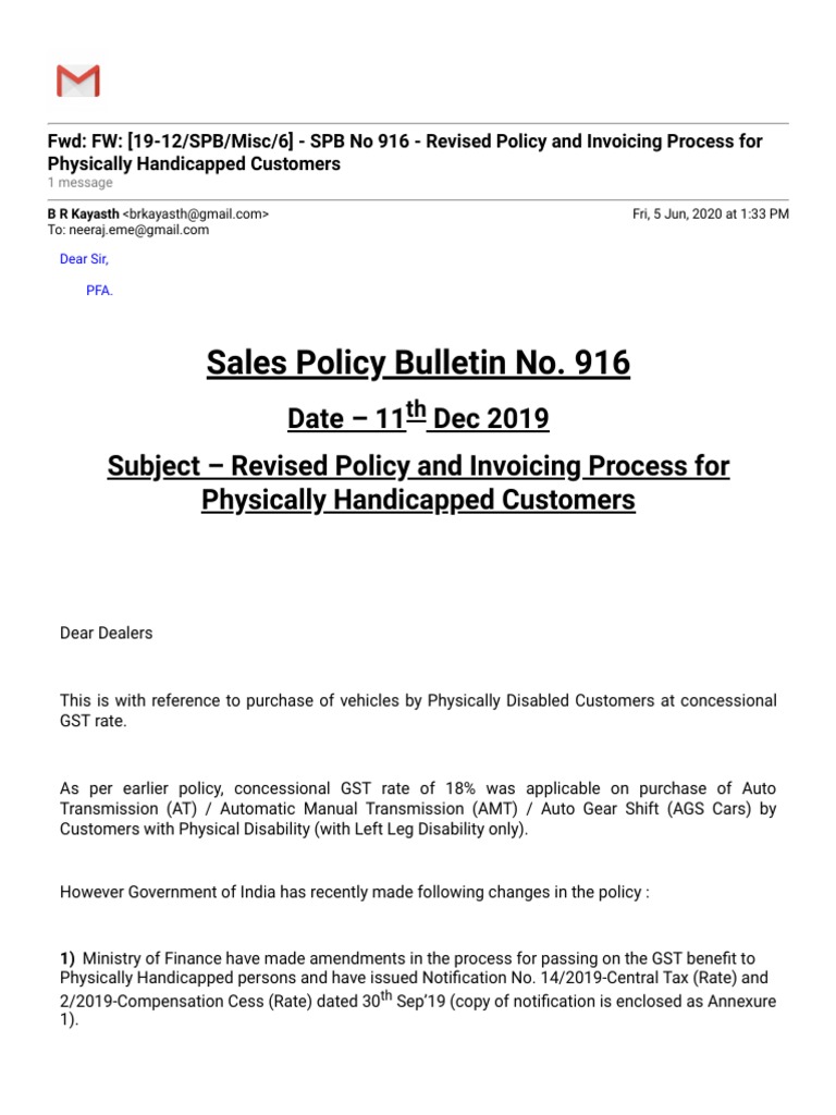 Revised Policy and Invoice Process for Providing Concessional GST ...