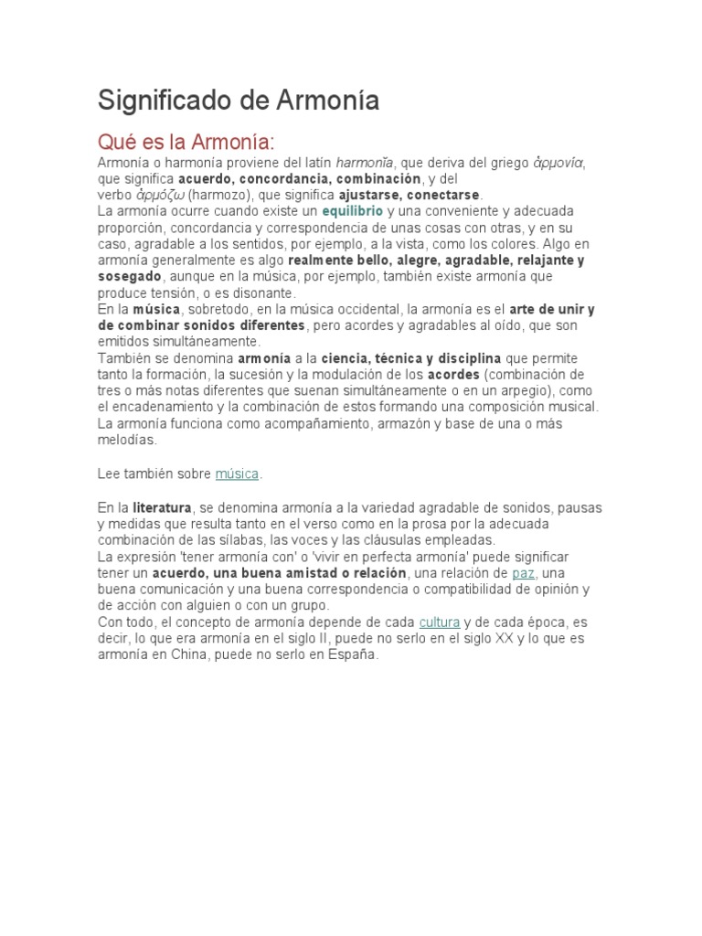 Definición y Significado de Armonía | PDF