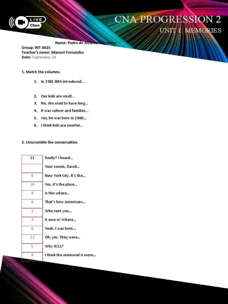 CNA Live Class - Intermediate 2 - CNA Progression 2 - Activity Book ...