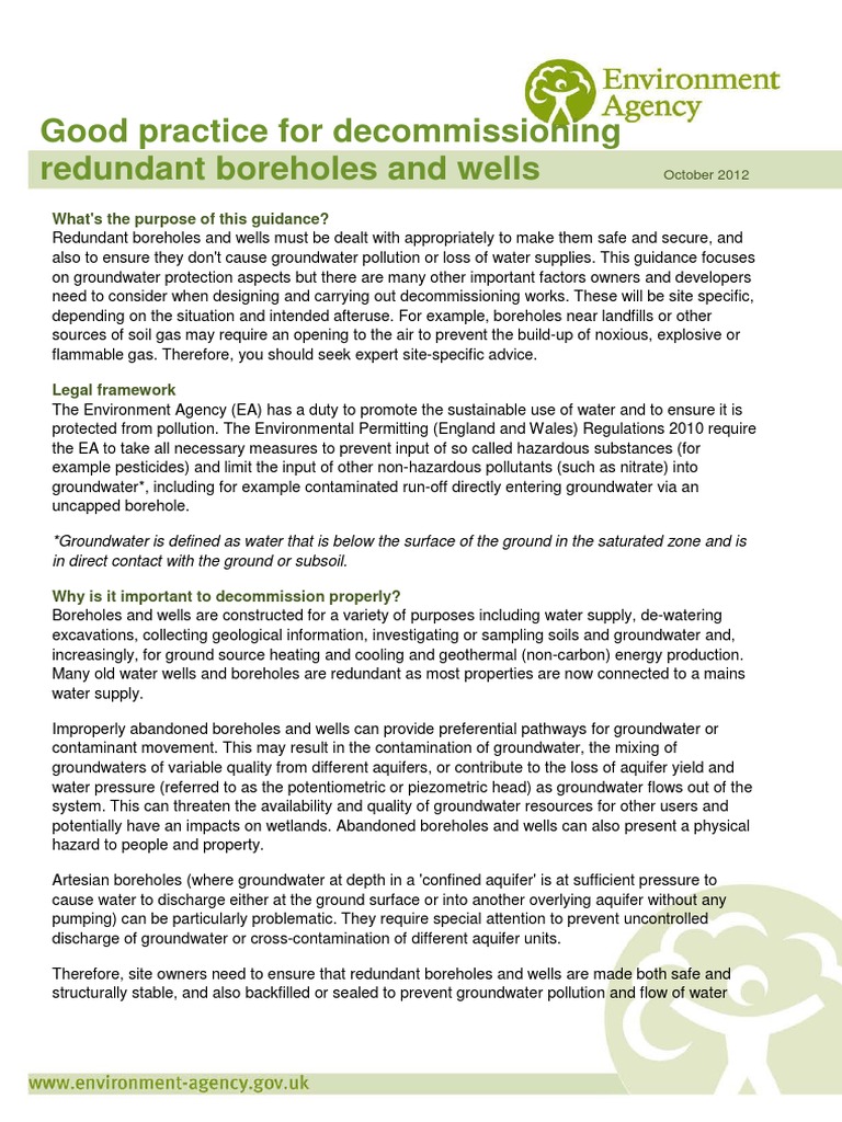 Good Practice For Decommissioning Redundant Boreholes and Wells | PDF ...