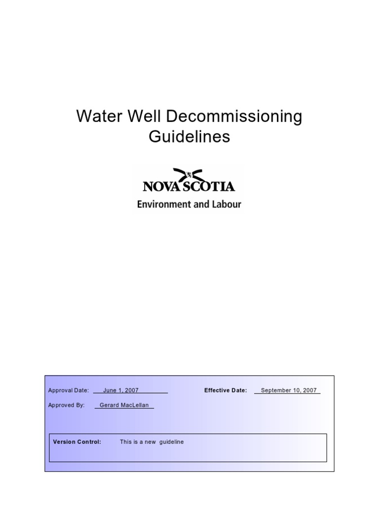 Water Well Decommissioning Guidelines: Effective D Ate: September 10 ...