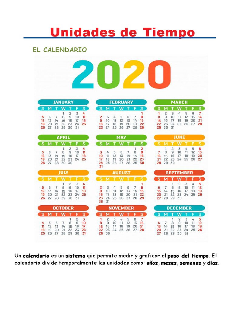 Medidas de Tiempo y Calendario para Niños | PDF | Calendario | Unidades ...
