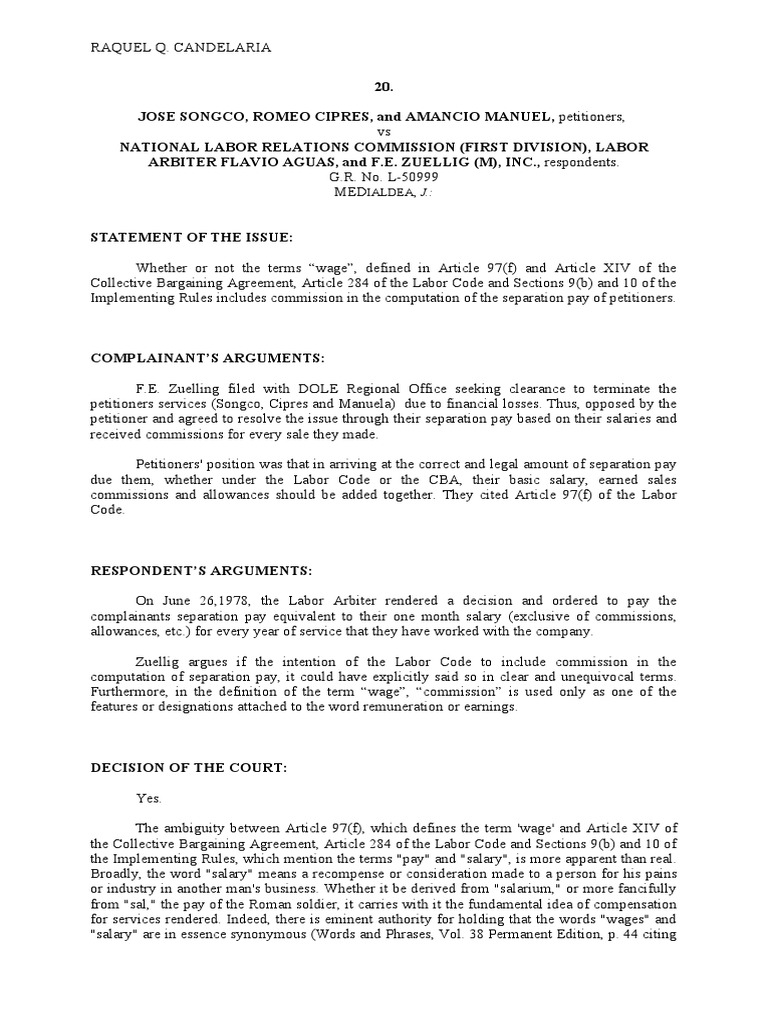 Commission Included in Separation Pay Calculation | PDF | Wage | Salary