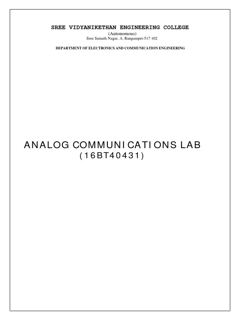 Analog Communication Lab Final Doc Srn Pdf Pdf Detector Radio