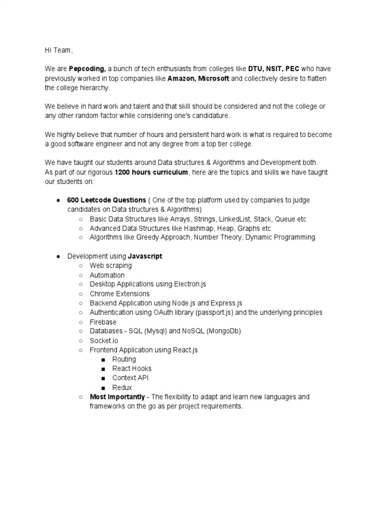 Learn DSA and Dev with Pepcoding's 1200-hour curriculum | PDF