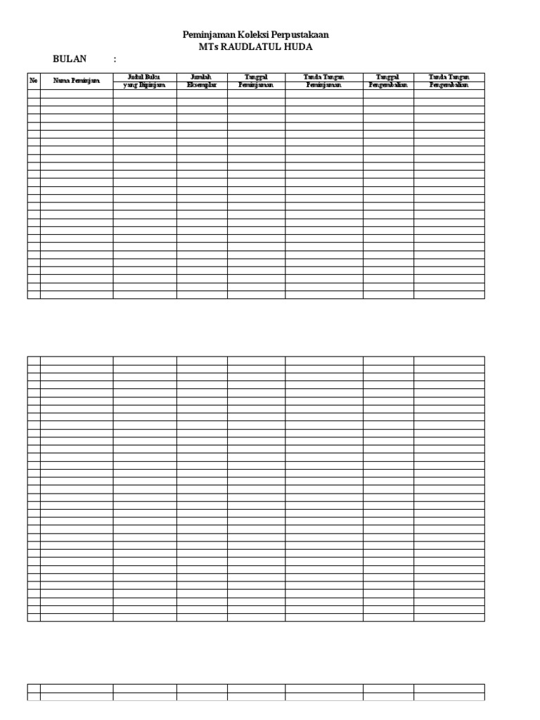 Tabel Peminjaman Perpustakaan | PDF