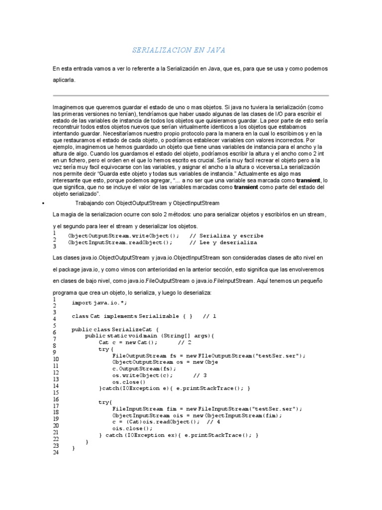 Serializacion En Java Pdf Objeto Informática Java Lenguaje De Programación