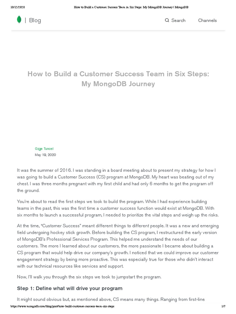How To Build A Customer Success Team In Six Steps My Mongodb Journey Mongodb Pdf Mongo