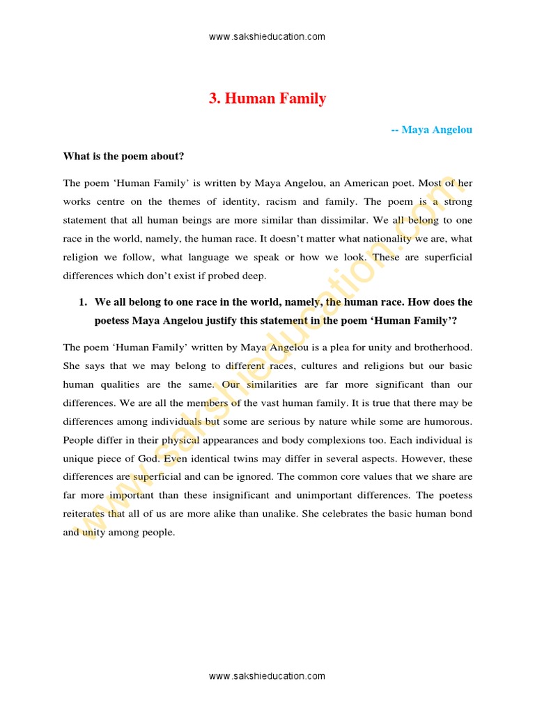 Human Family: What Is The Poem About? | PDF | Race (Human ...