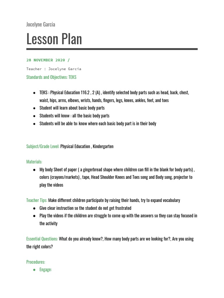 Lesson Plan | PDF | Lesson Plan | Physical Education
