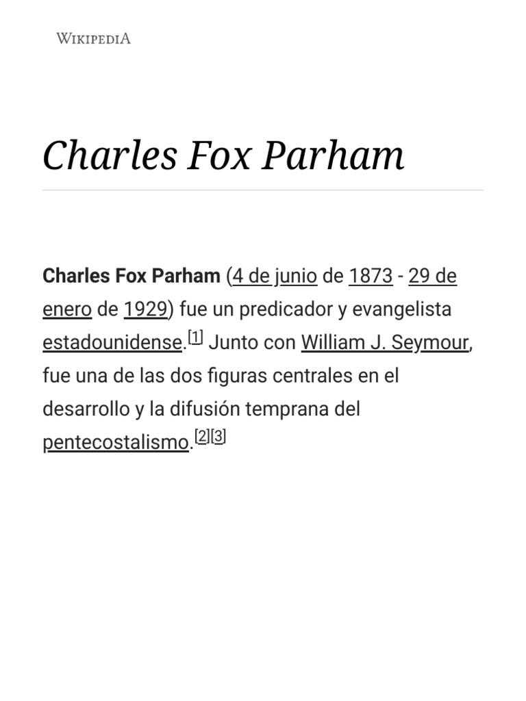 Charles Fox Parham - Wikipedia, La Enciclopedia Libre | PDF ...