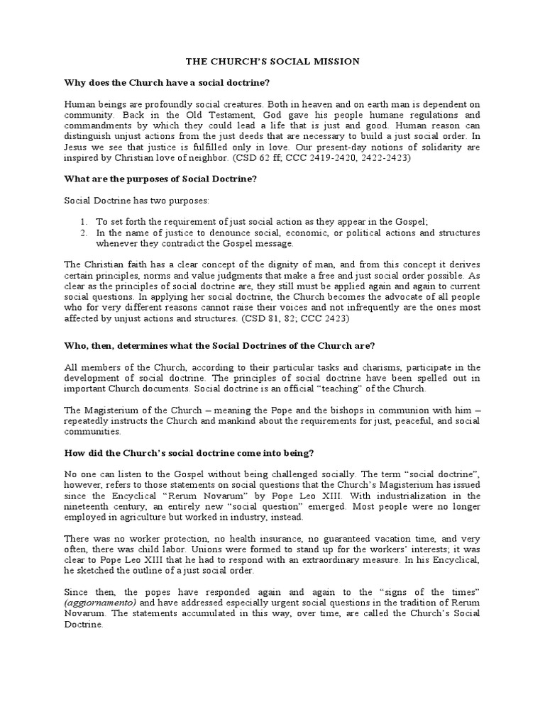 The Church'S Social Mission Why Does The Church Have A Social Doctrine ...