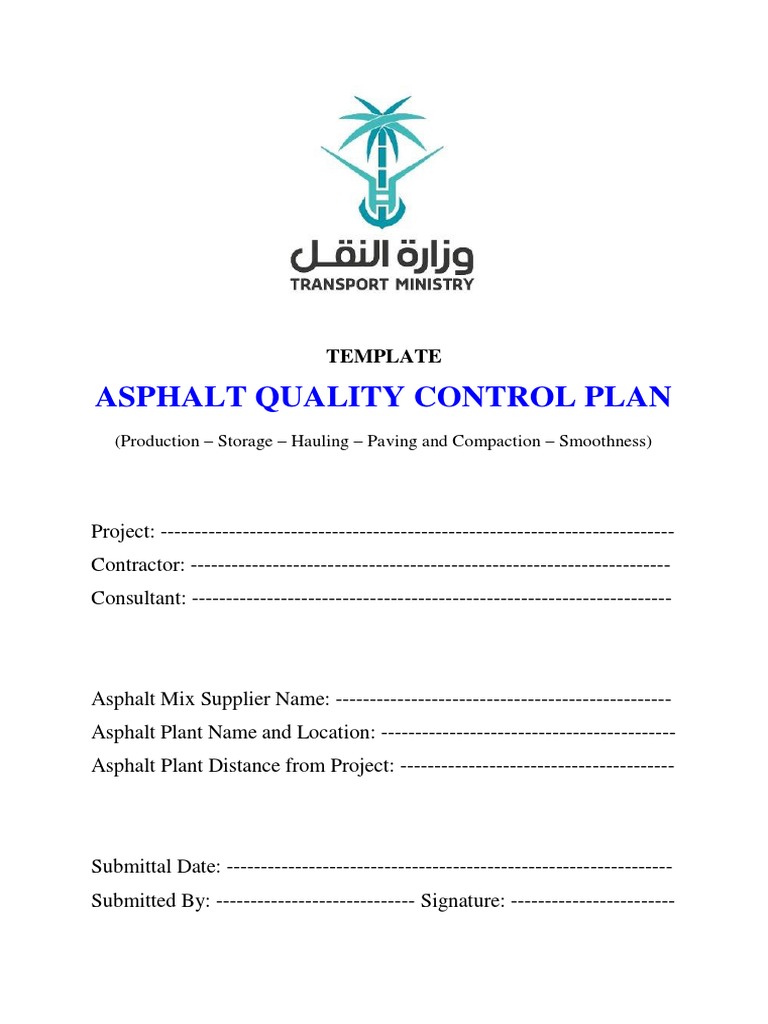 Asphalt Quality Control Plan Template | PDF | Road Surface | Calibration