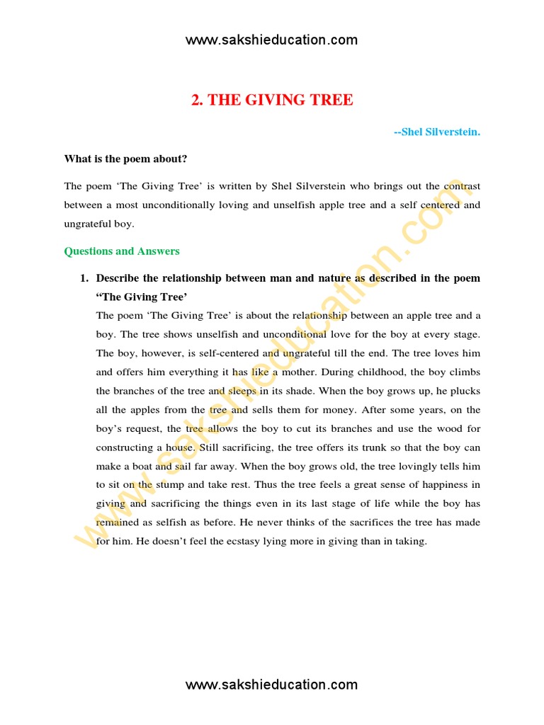 The Giving Tree poem analysis | PDF