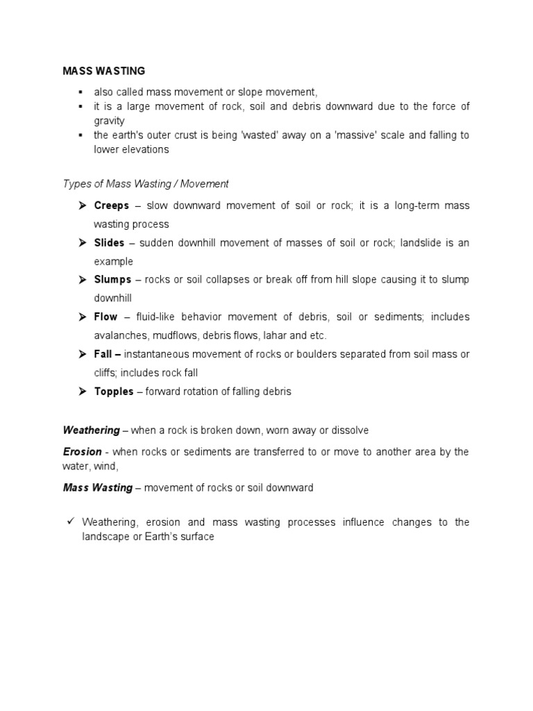 Types of Mass Wasting / Movement | PDF | Social Science | History