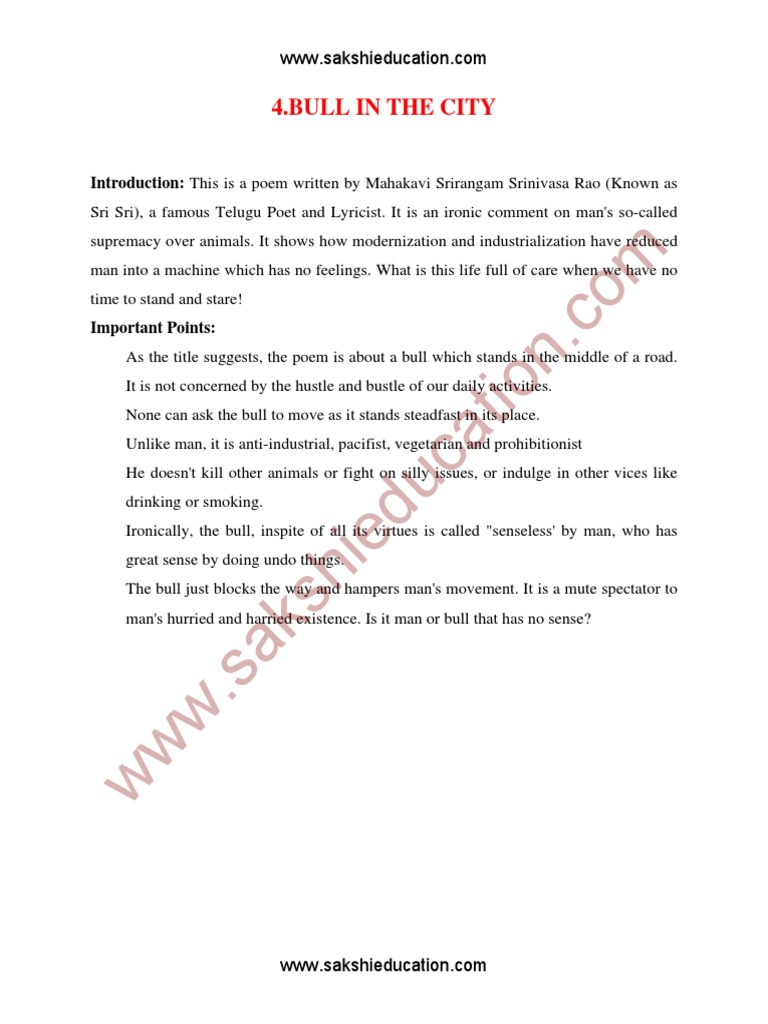 4.bull in The City: Introduction: This Is A Poem Written by Mahakavi ...