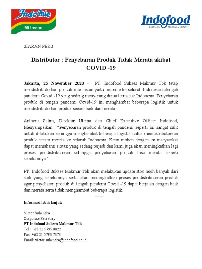 Pres Release - PT Indofood - Indomie (Gabriela Fanny 00000027342) | PDF