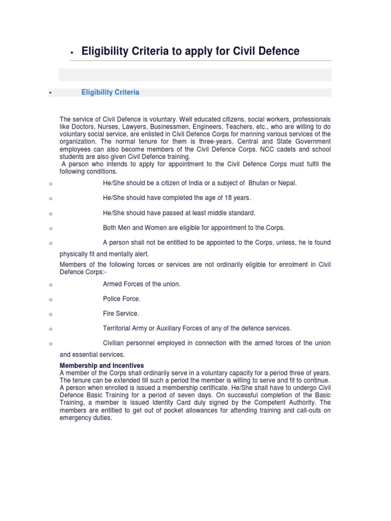 Eligibility Criteria To Apply For Civil Defence 0 5 | PDF