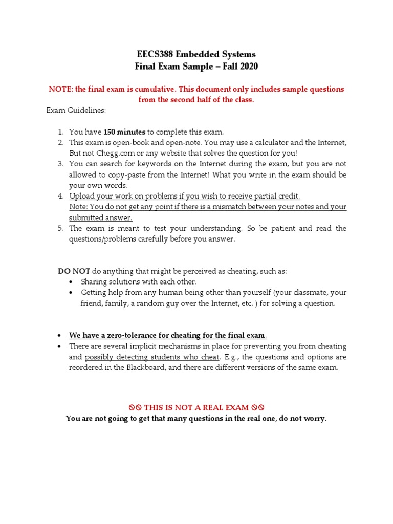EECS388 Final Exam Sample Fall 2020 | PDF | Scheduling (Computing ...