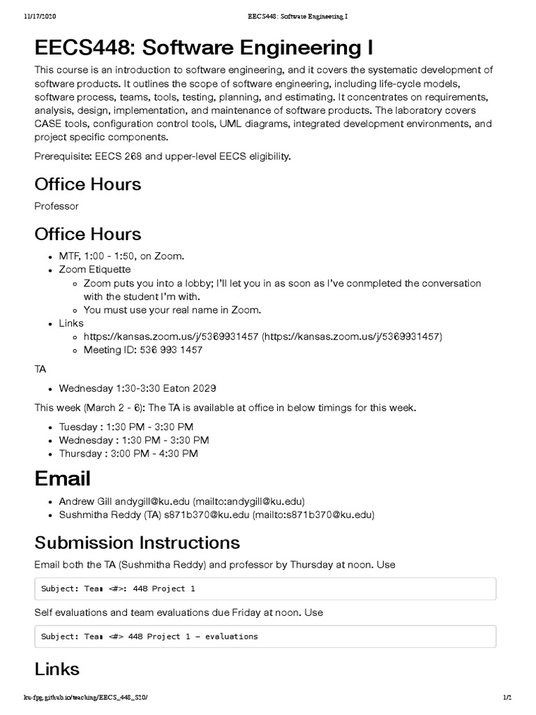 EECS448 - Software Engineering I | PDF | Software Development Process | Software Engineering