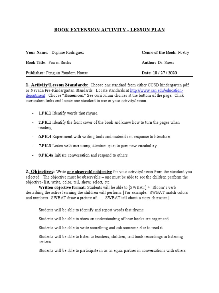 Book Extension Activity - Lesson Plan: Department | PDF | Books | Teachers