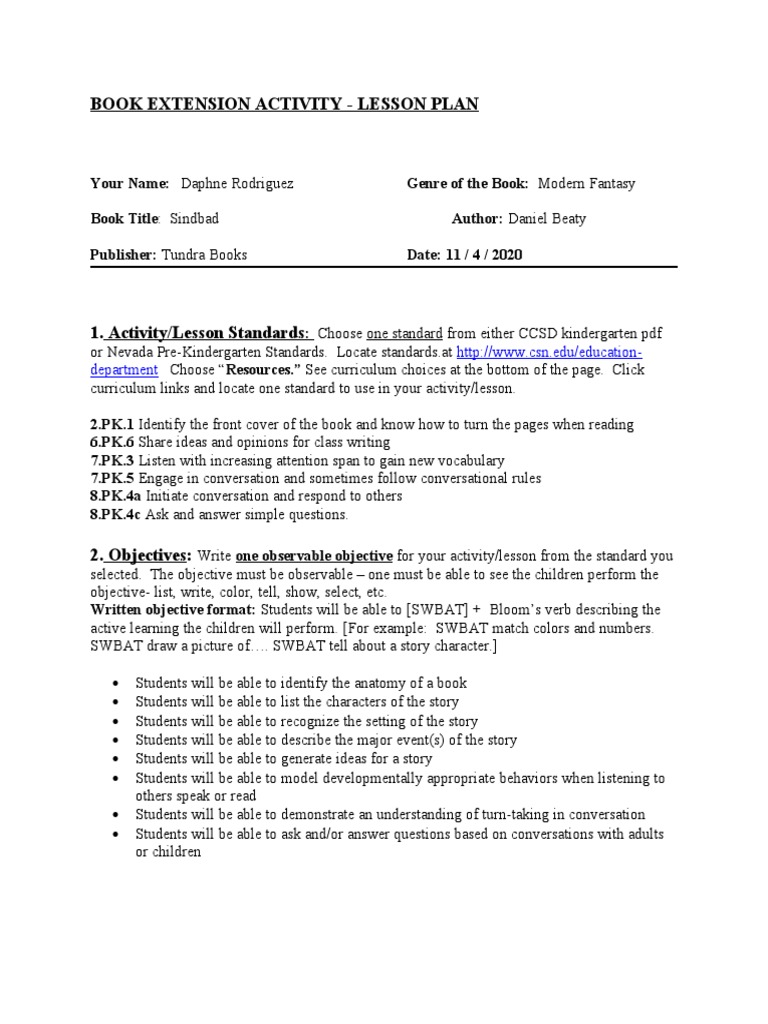 Book Extension Activity - Lesson Plan: Department | PDF | Storytelling ...