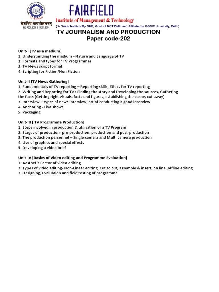 TV Journalism and Production | PDF | Interview | Television