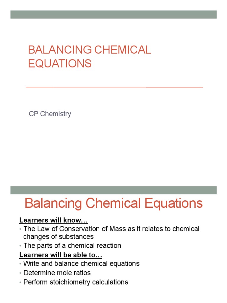 Balancing Chemical Equations: CP Chemistry | PDF | Chemical Compounds ...