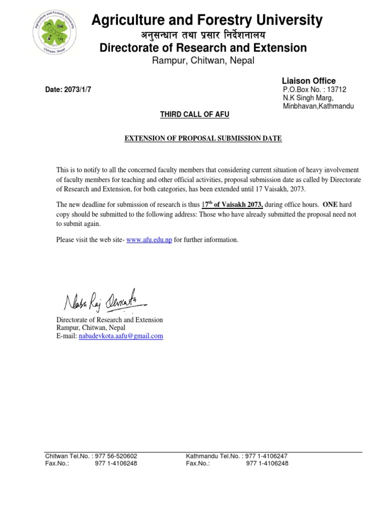 AFU Proposal Submission Deadline Extended | PDF