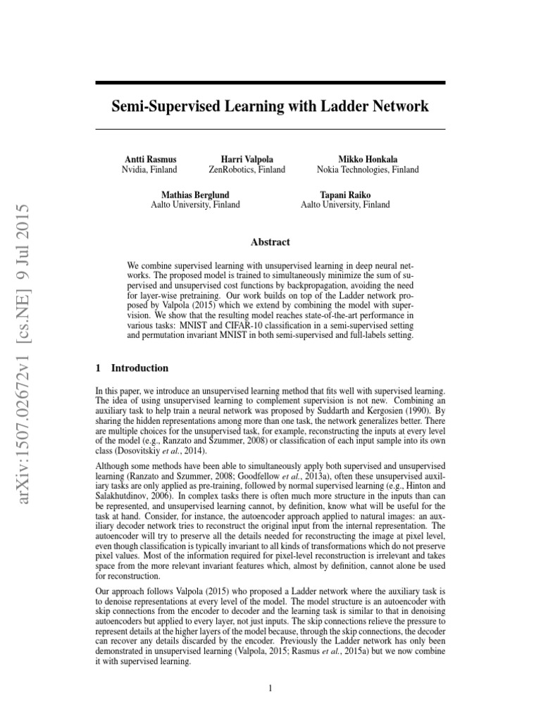 Semi-Supervised Learning With Ladder Network | PDF | Artificial Neural ...